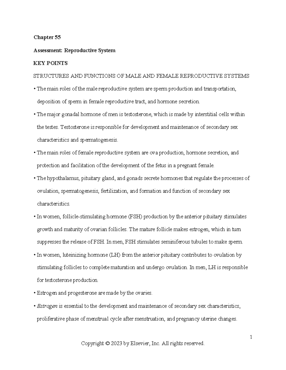 Chapter 55: Key Points on Male and Female Reproductive Systems - Studocu