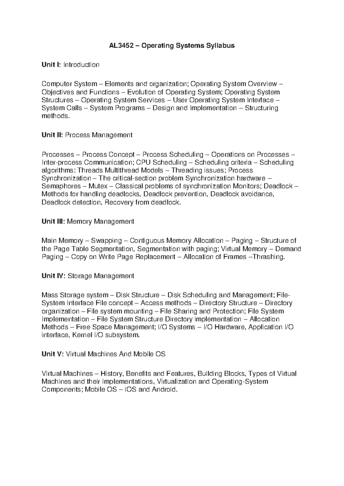 AL3452-OS Comprehensive Study Notes on Operating Systems - Studocu