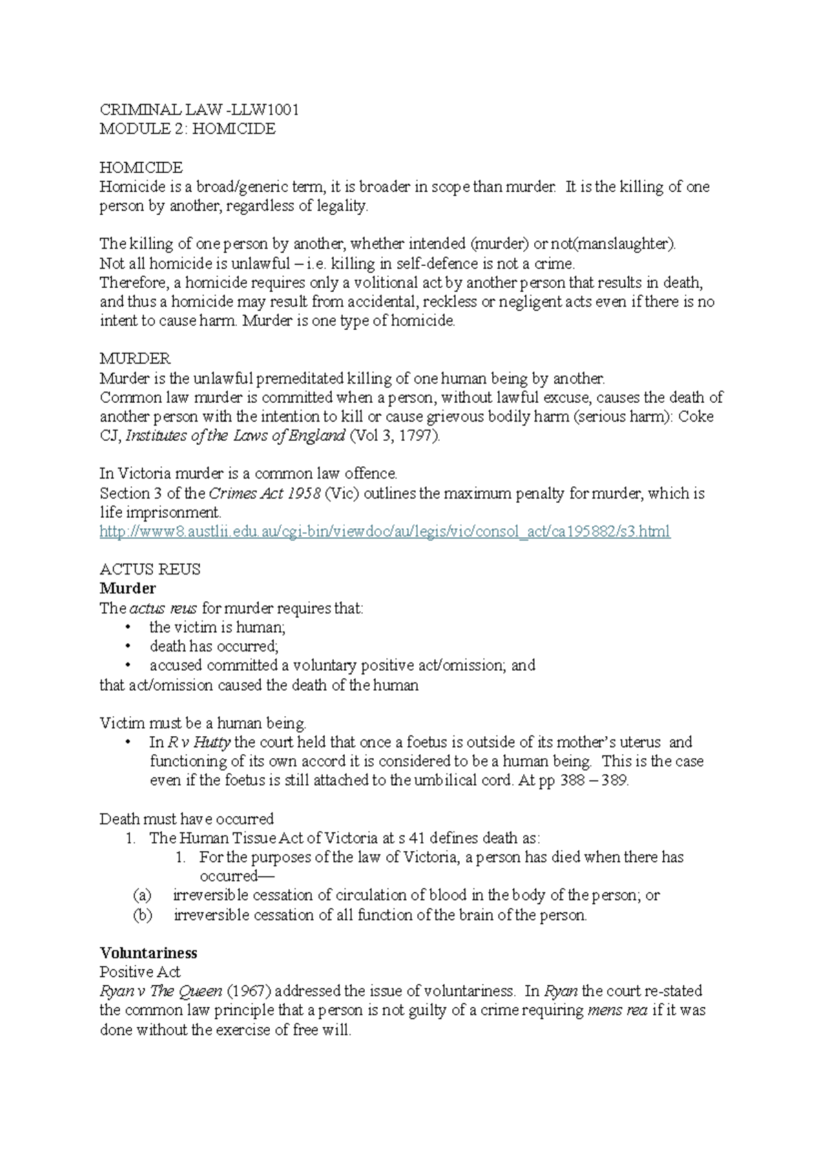Criminal LAW LLW1001 Class NOTE 4 - CRIMINAL LAW -LLW MODULE 2 ...