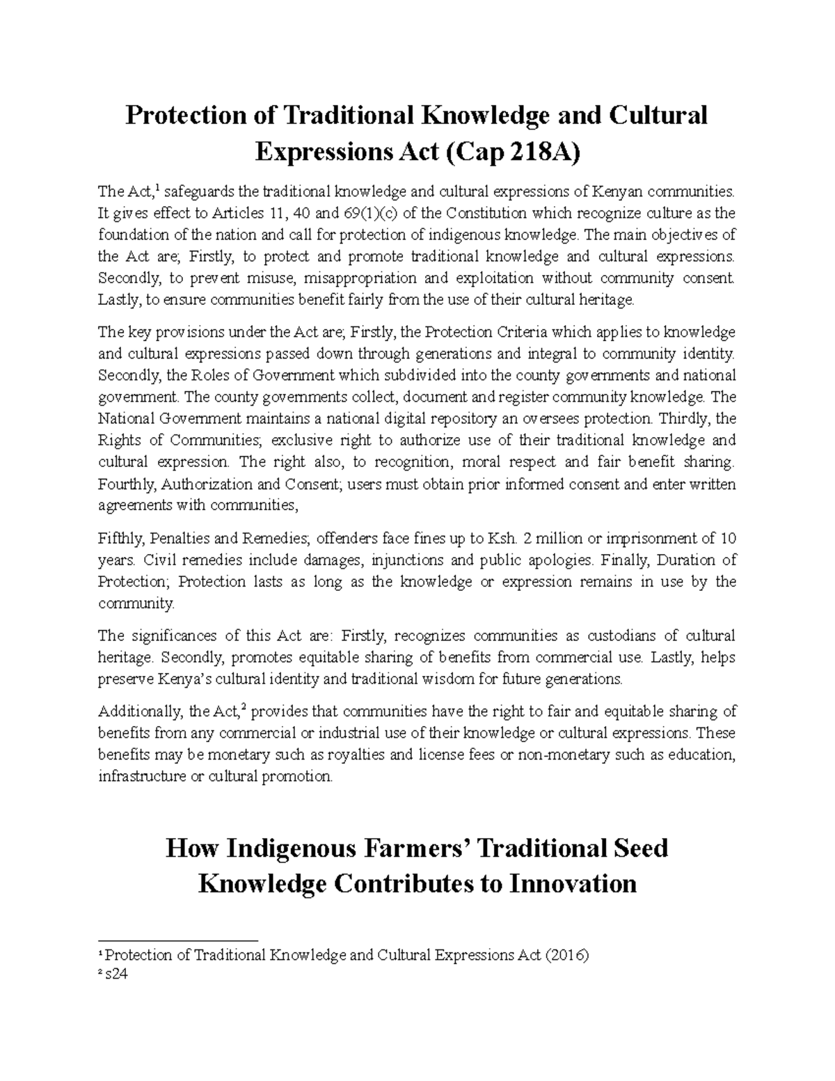 Protection of Traditional Knowledge & Cultural Expressions Act (Cap ...