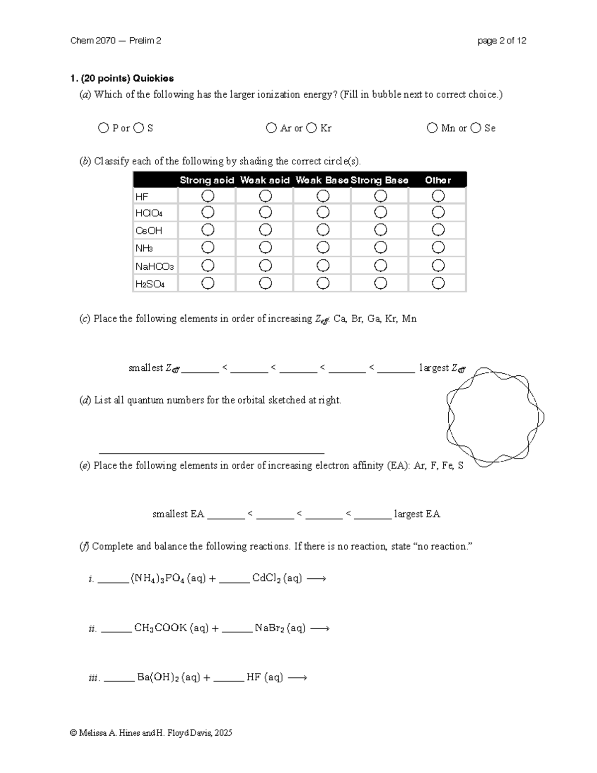 Chem 2070 Prelim 2 Study Guide: Key Concepts and Practice Questions ...