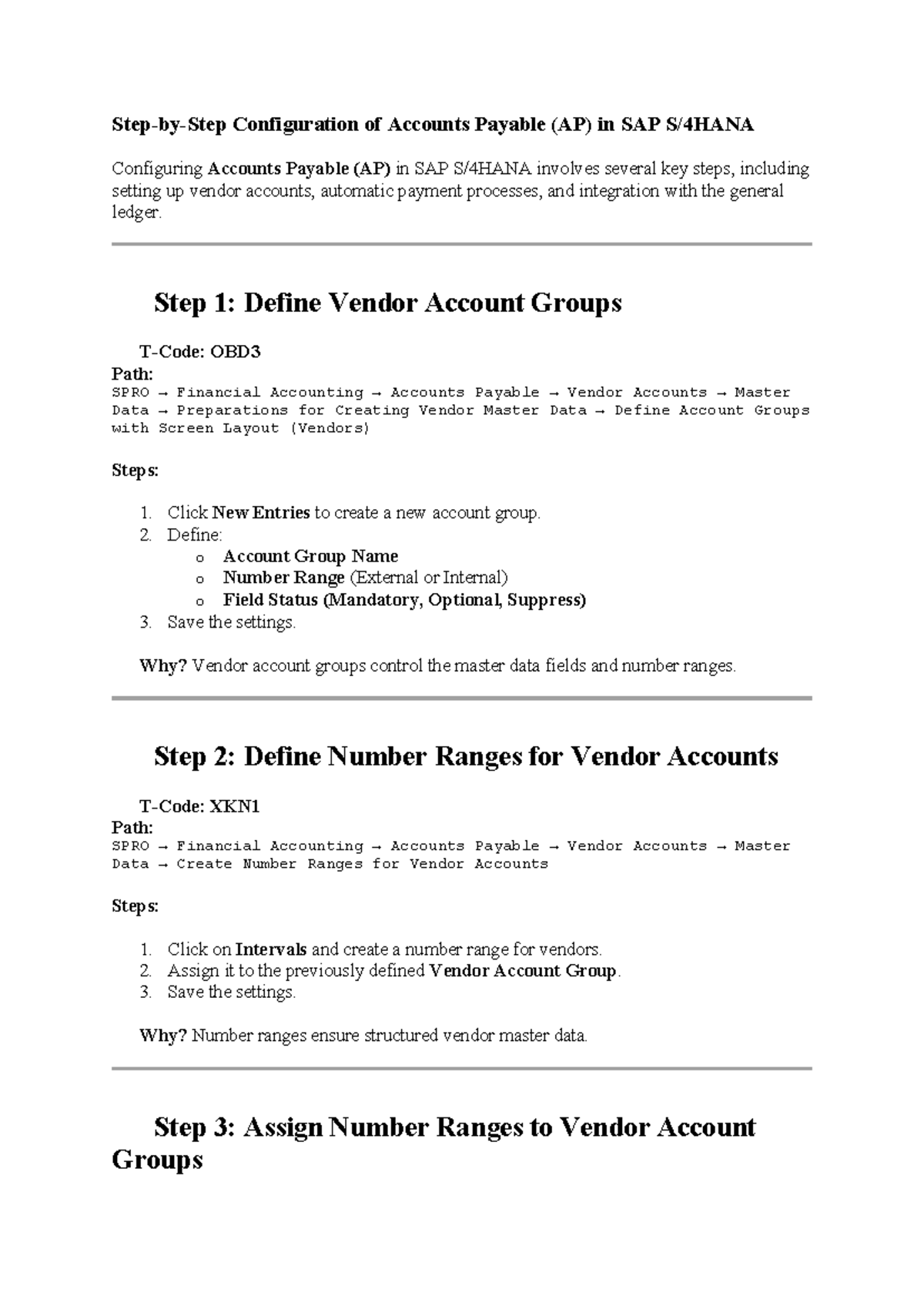 Step-by-Step Configuration of Accounts Payable (AP) in SAP S4HANA - Studocu