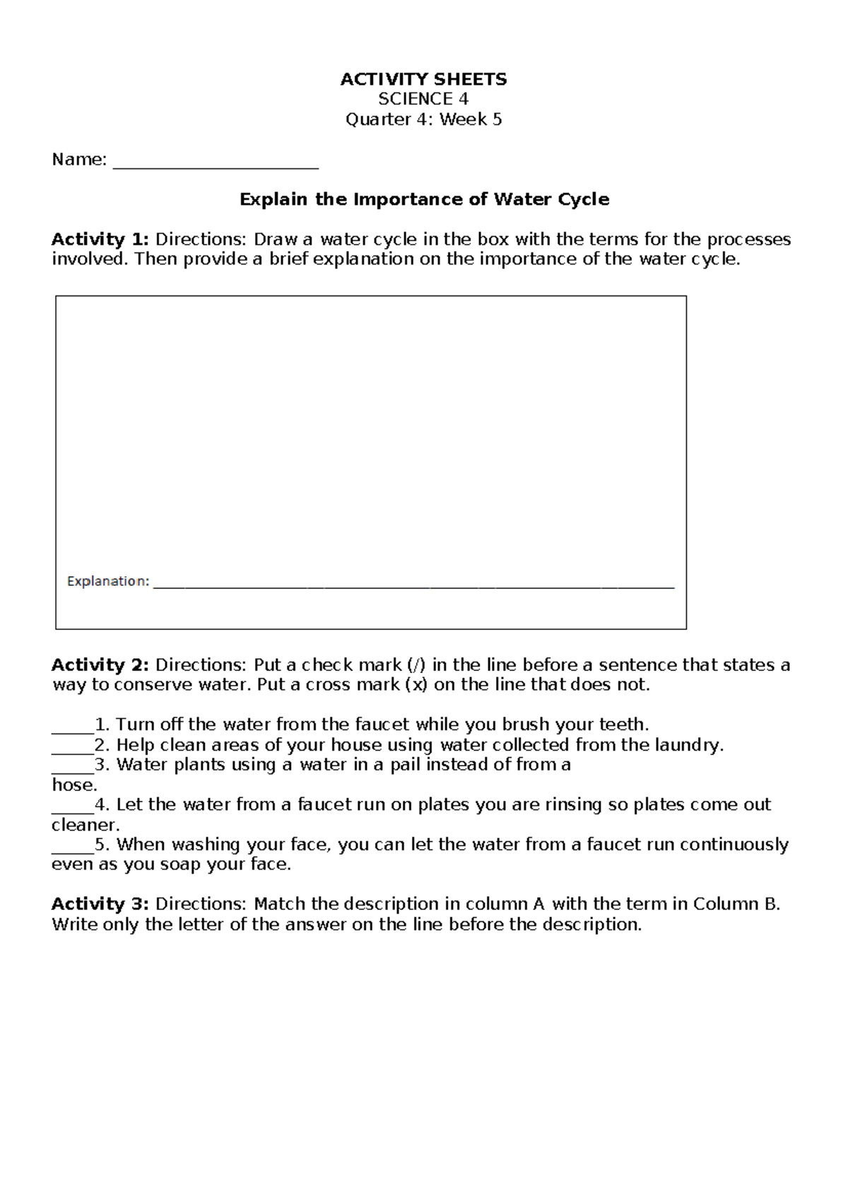 Science 4 Activity Sheet Q4 W5 - ACTIVITY SHEETS SCIENCE 4 Quarter 4 ...