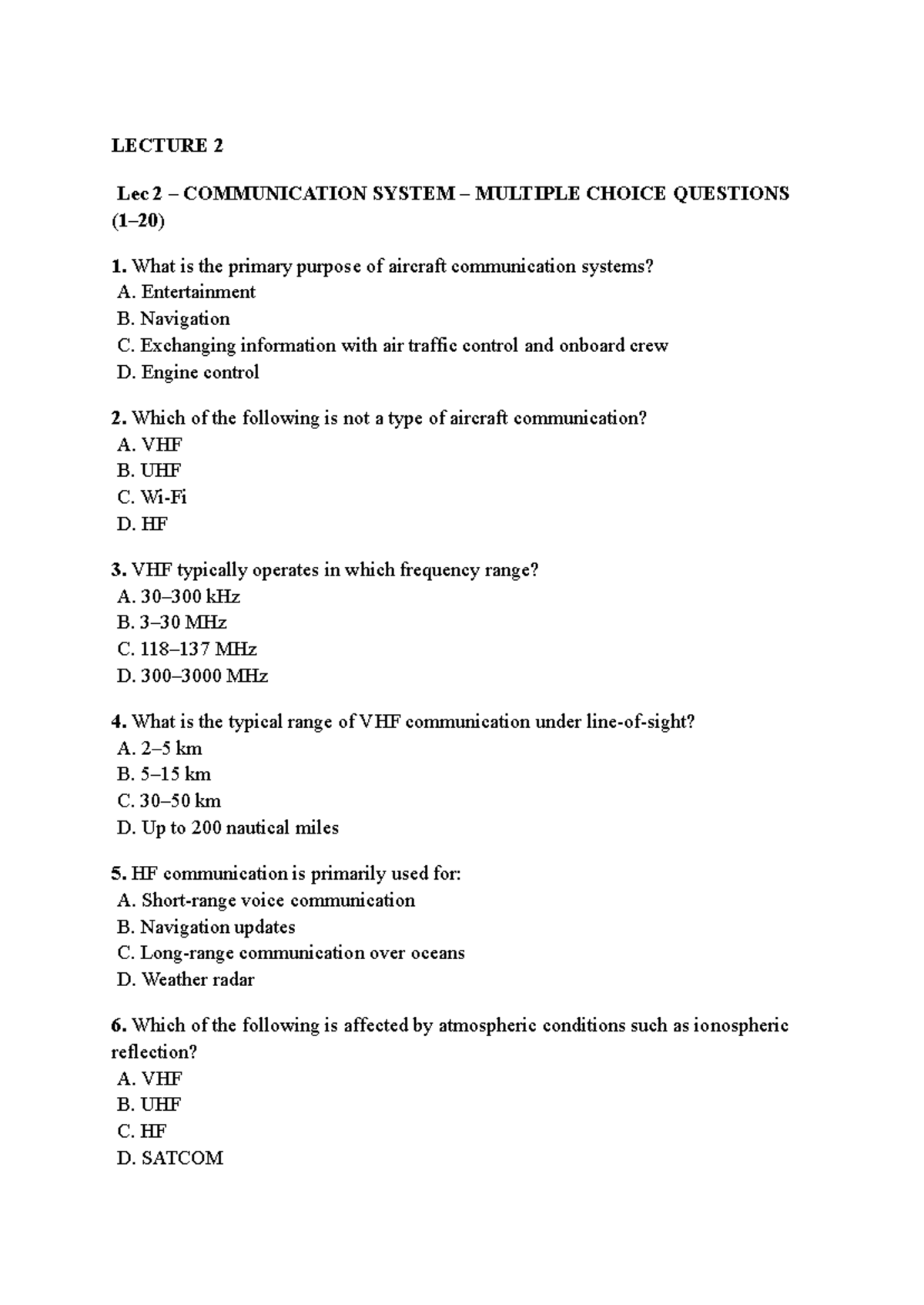 LECTURE 2 COMMUNICATION SYSTEM MCQ REVIEW - Studocu