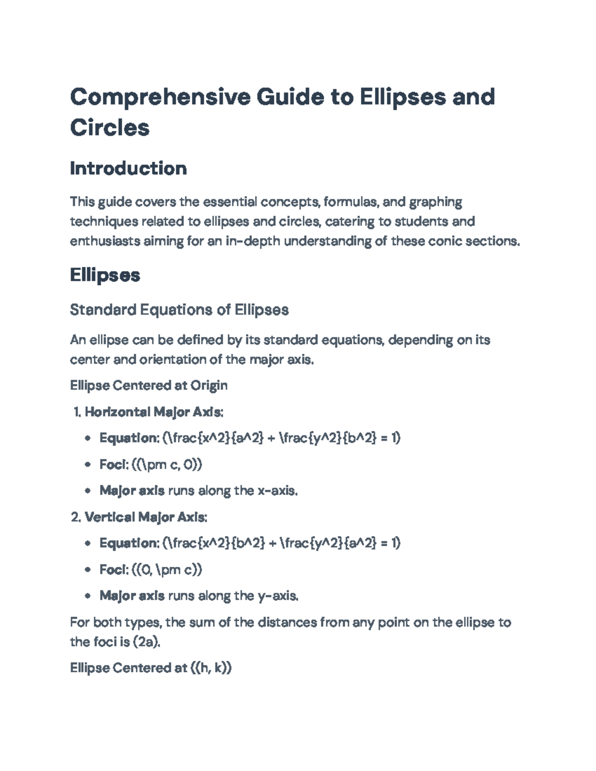 Comprehensive Guide to Ellipses and Circles - Math Study Resource ...