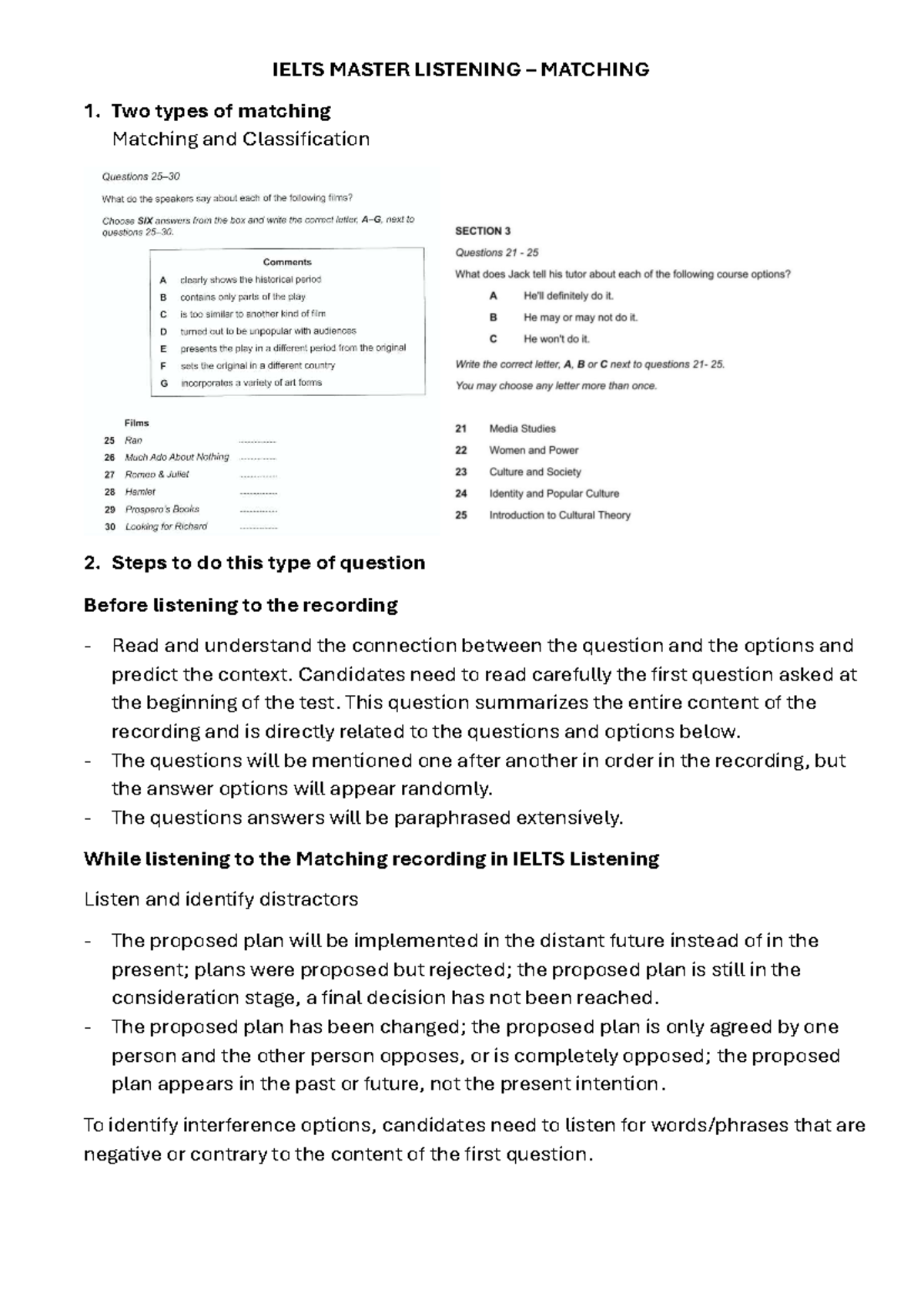 IELTS Listening Master: Matching Techniques & Strategies - Studocu