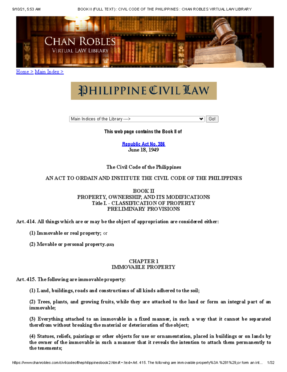 BOOK II: Civil Code of the Philippines - Property and Ownership ...