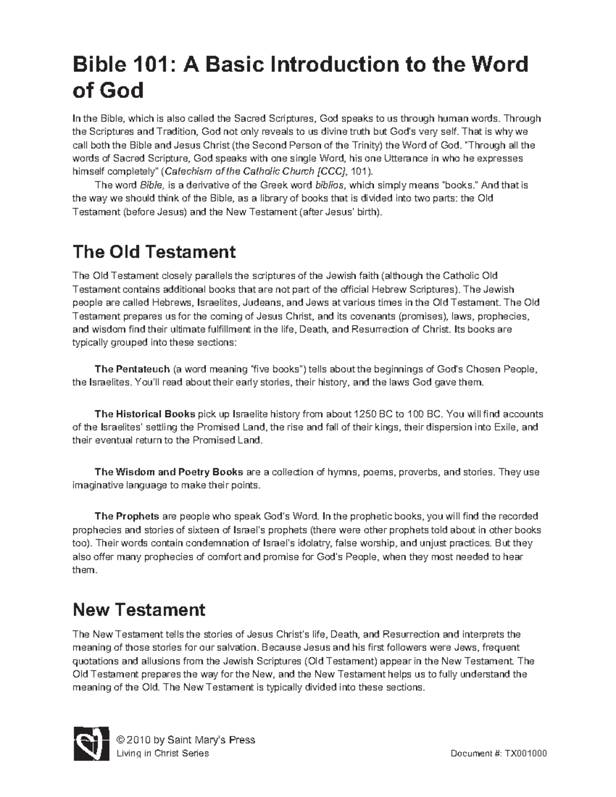 TX001000 1-content-Bible 101 - © 2010 by Saint Mary’s Press Bible 101: A Basic Introduction to ...