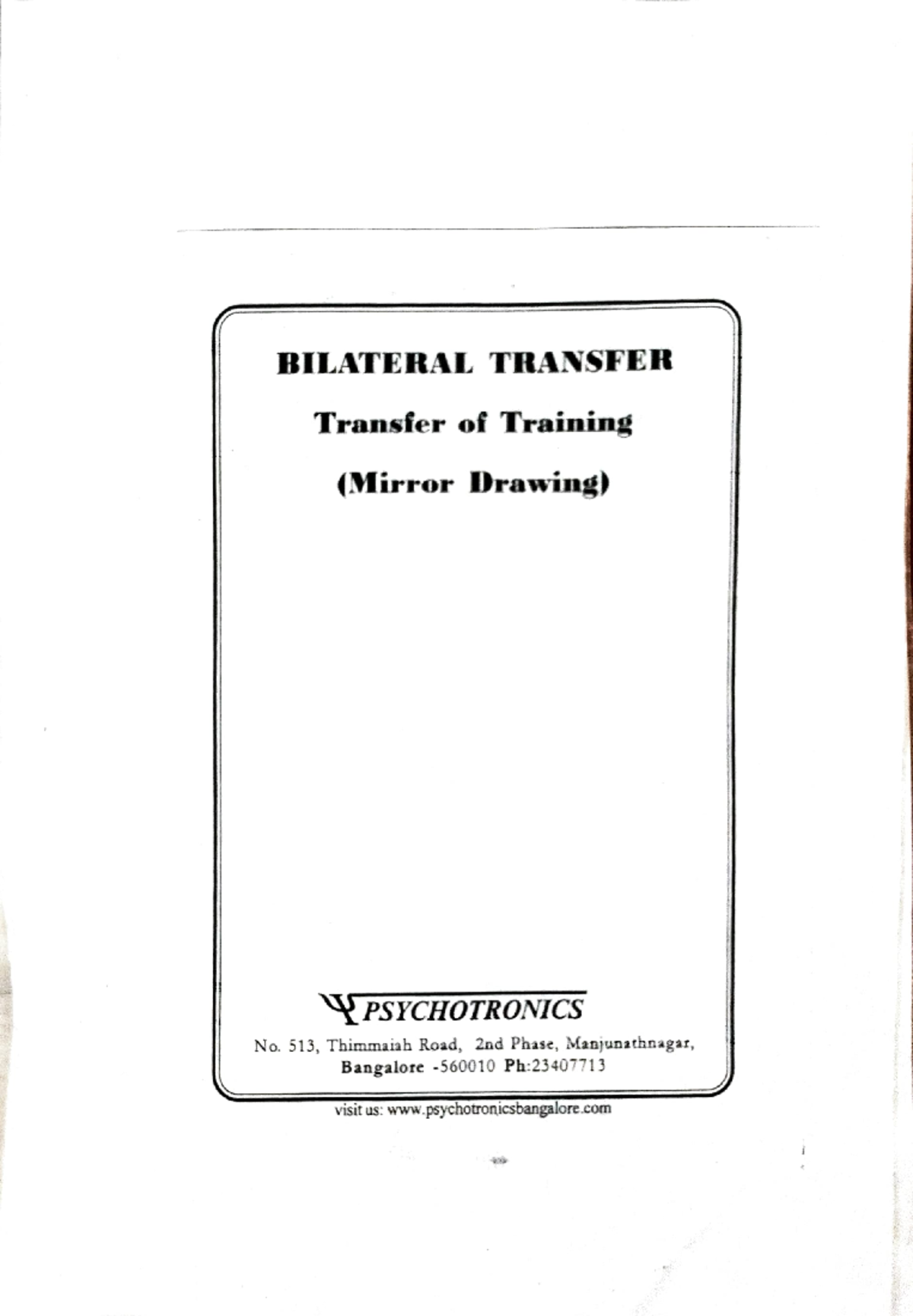 BPCC 101 Bilateral Transfer: Effects of Mirror Drawing on Learning ...