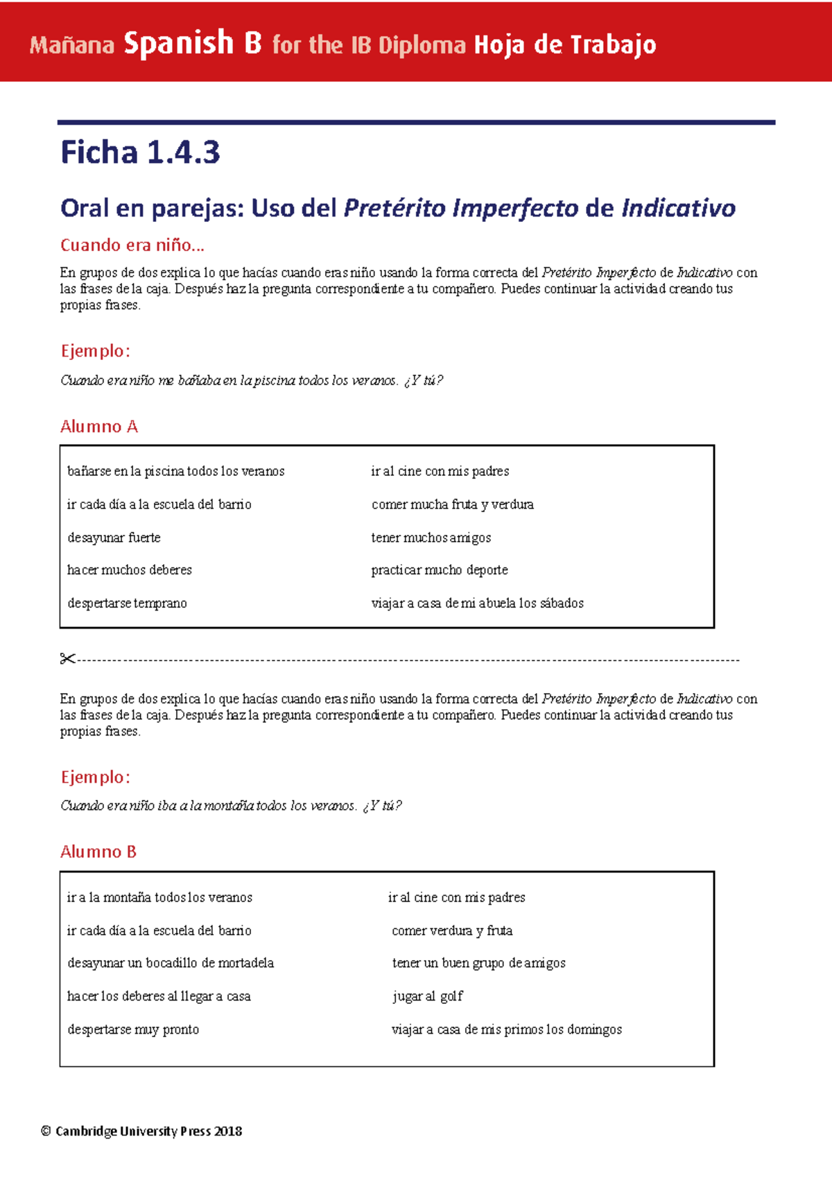 Mañana Spanish B IB Diploma: Oral Activity on Pretérito Imperfecto ...