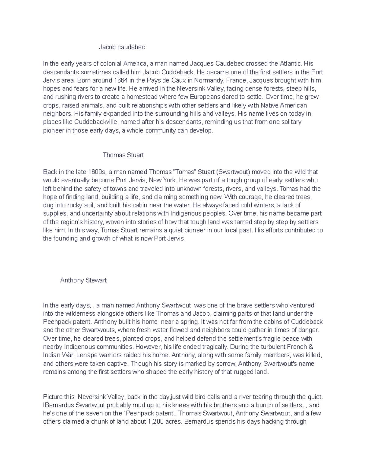 Collin Patterson - Research on Early Settlers of Port Jervis - Studocu