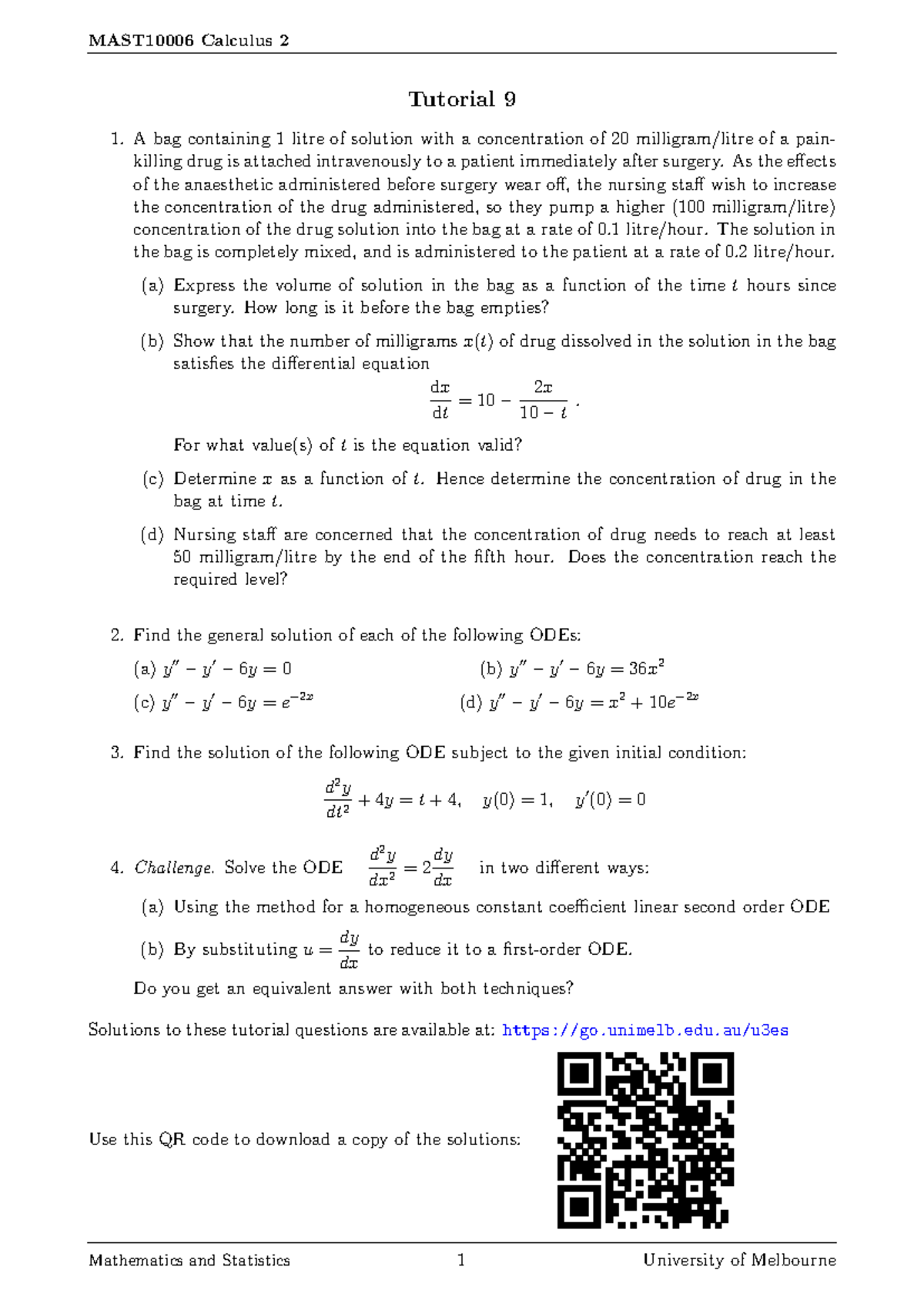 MAST10006 Week 9 Tutorial: Questions & Detailed Solutions - Studocu