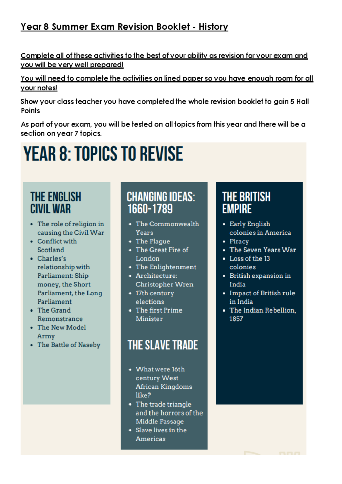 Year 8 History Summer Exam Revision Guide - Studocu