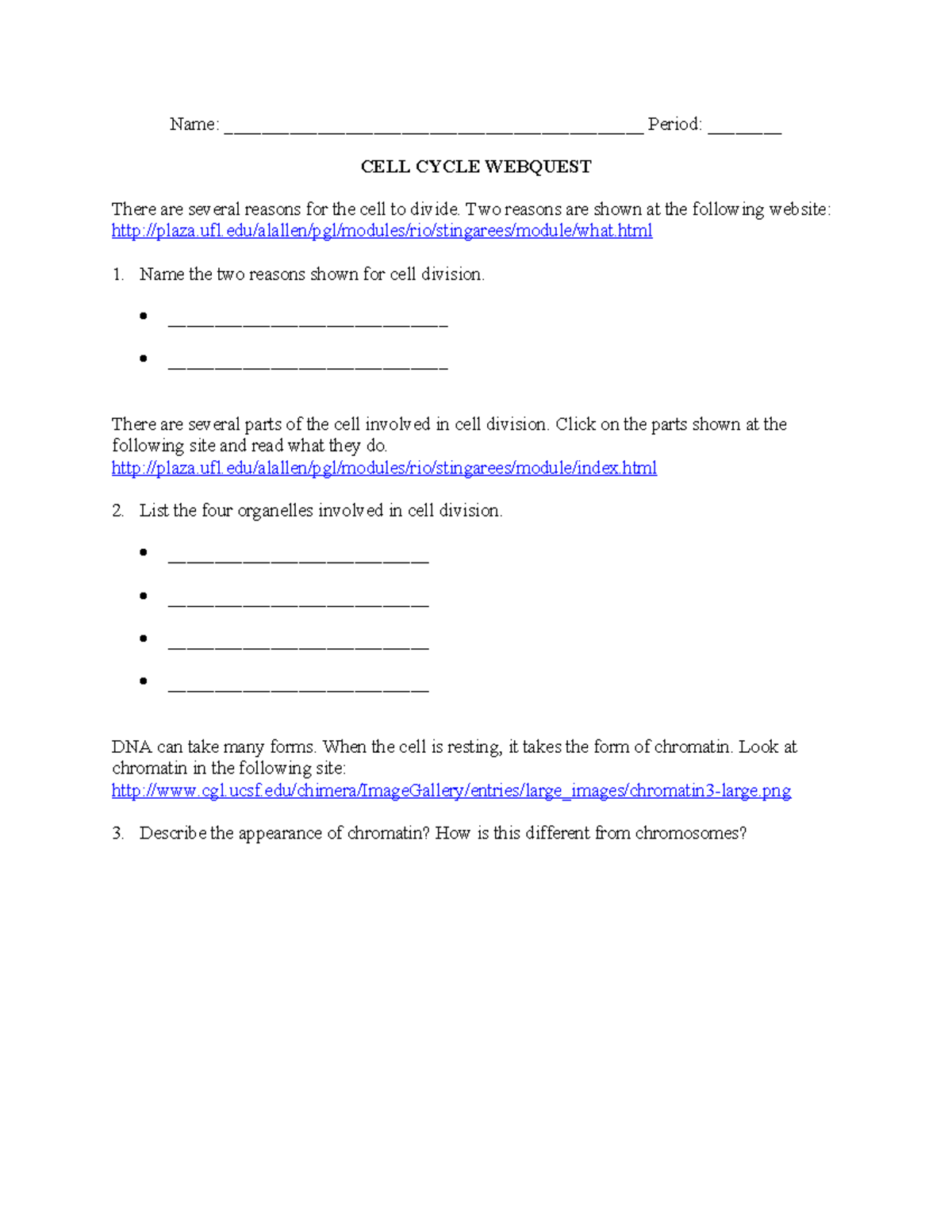 CELL CYCLE WEBQUEST: Mitosis Stages & Organelles Overview - Studocu