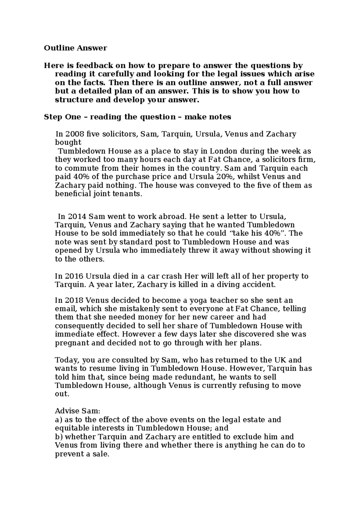 Formative Outline Answer for Property Law (PL101) - Studocu