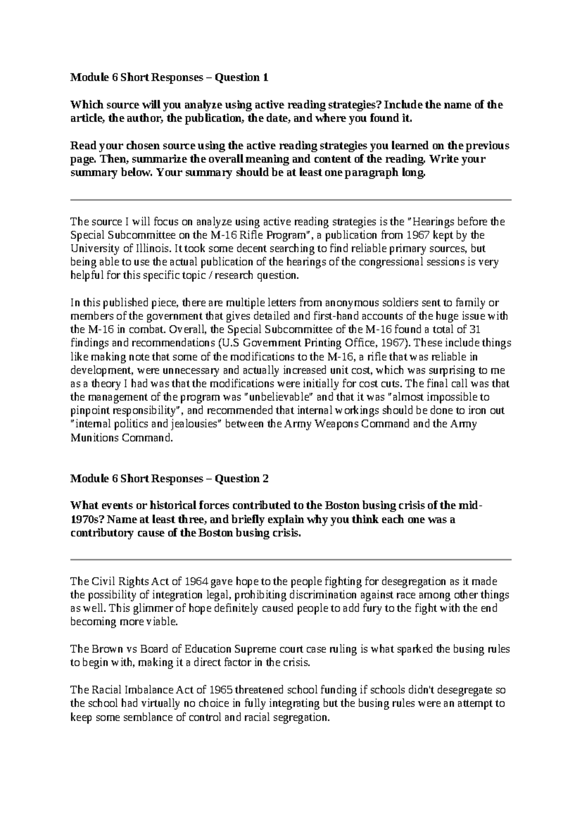 Module 6 Short Responses: Analyzing Sources & Boston Busing Crisis ...