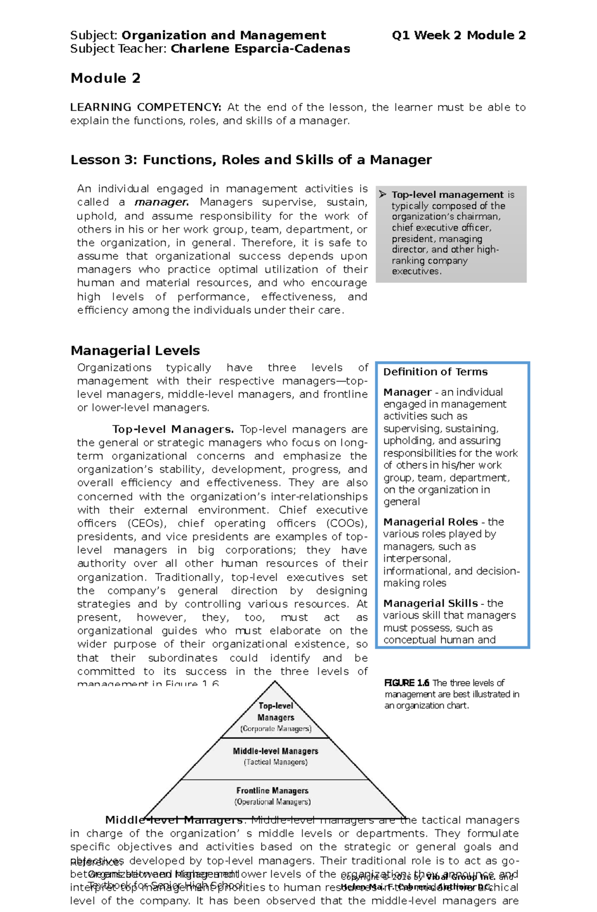 Q1 W2 Mod2 Functions, Roles & Skills of a Manager Explained - Studocu