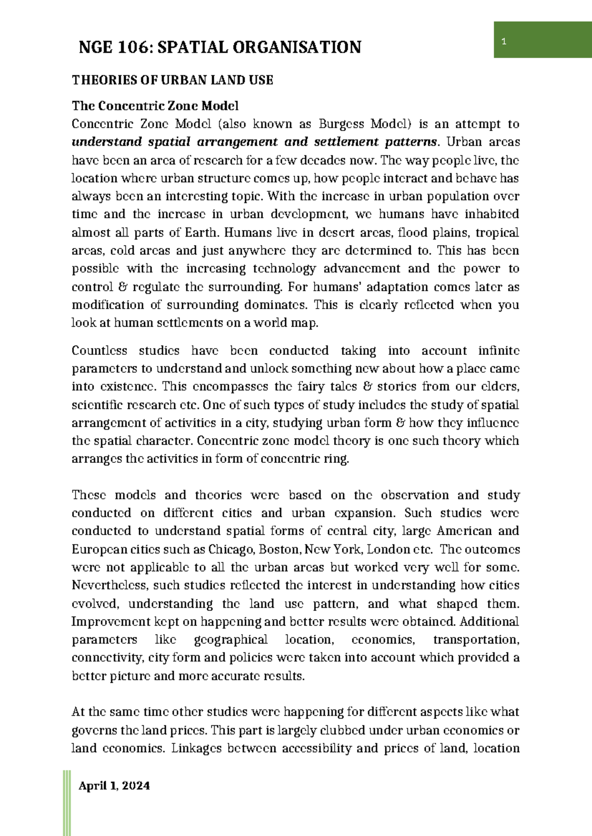 NGE 106: Theories of Urban Land Use - Concentric Zone Model Analysis ...