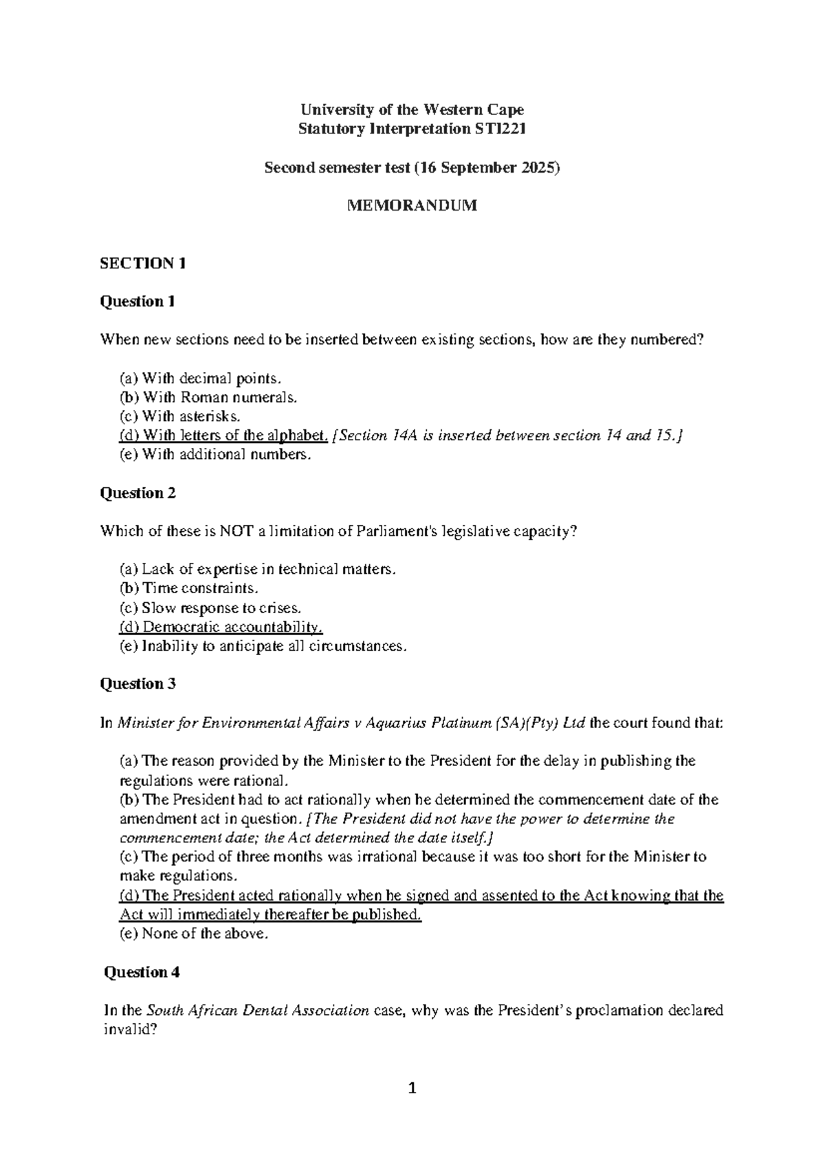 STI221 Statutory Interpretation Second Semester Test 2025 Memorandum ...