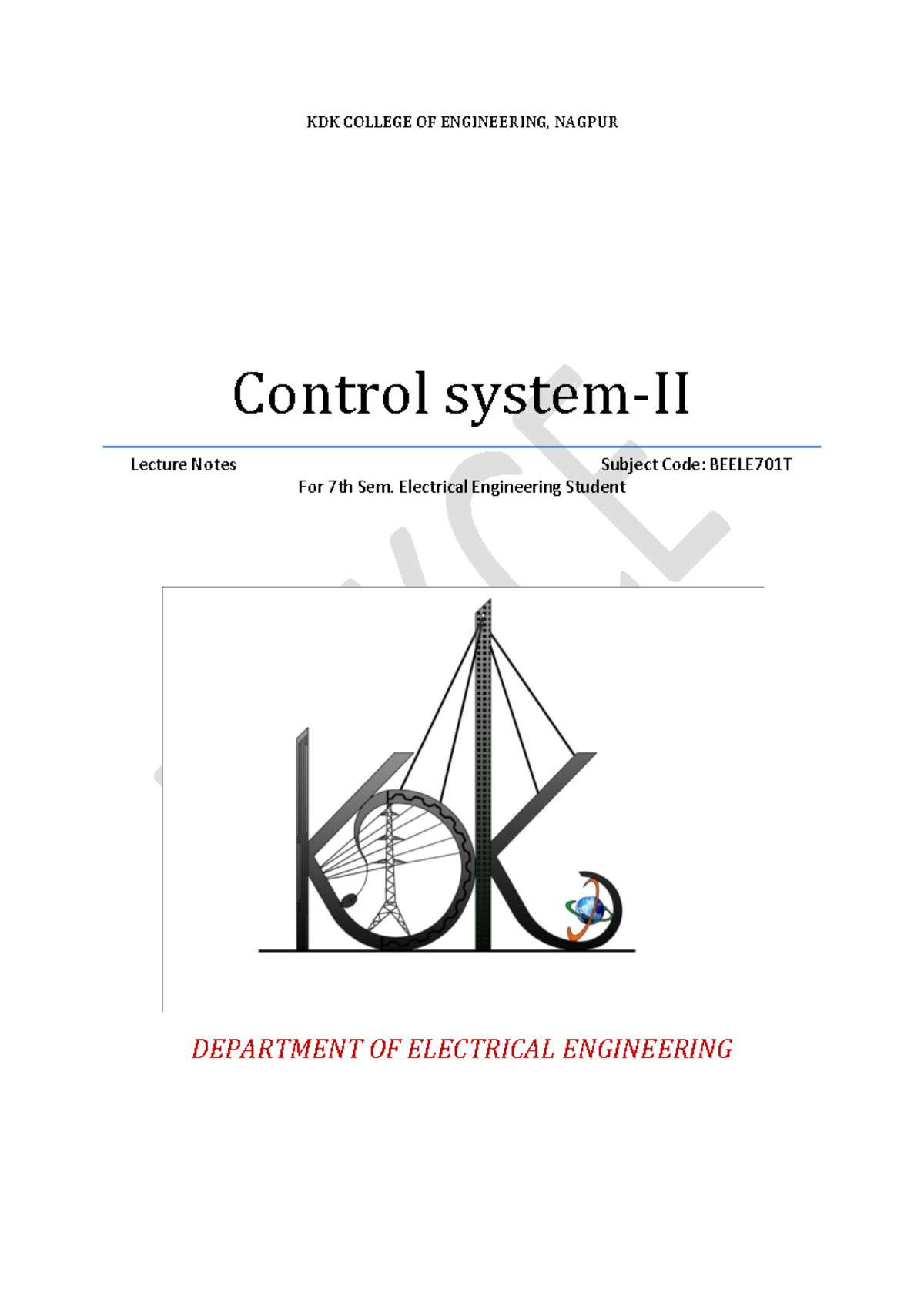 Unit1 - KDK COLLEGE OF ENGINEERING, NAGPUR Control system-II Lecture ...
