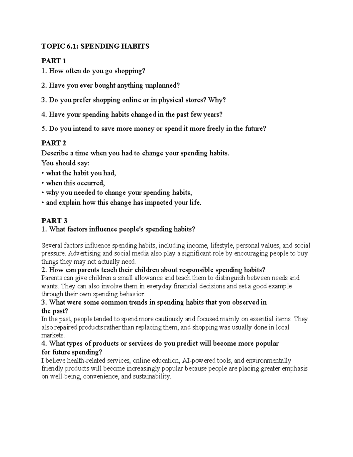 Skillful 4 L&S 3 Final Speaking Test: Topics on Spending, Saving, and ...