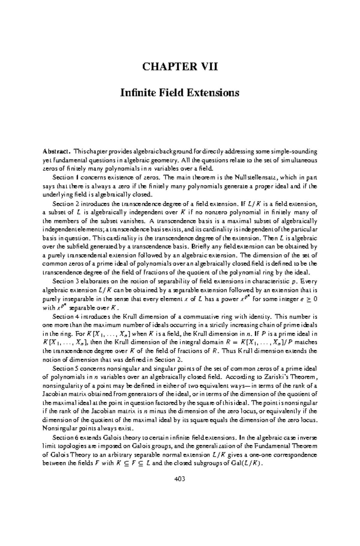 Algebra Infinite Field Extensions - CHAPTER VII Infinite Field ...