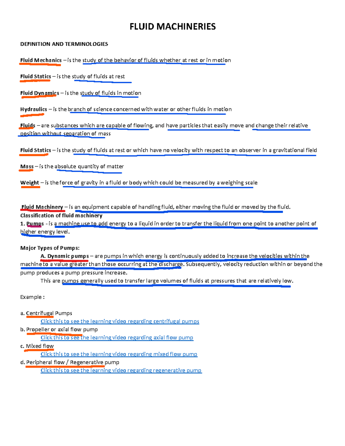 Fluid Machineries (Definitions & Classifications) - Lesson 1 - Studocu