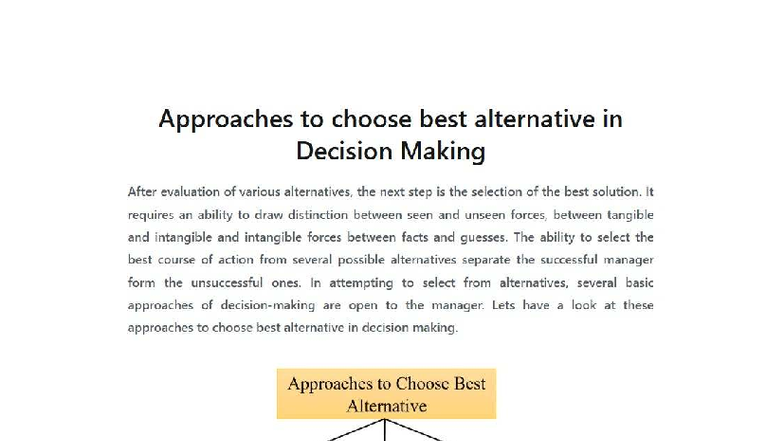 Alternative Approaches in Decision Making: Selecting the Best Option ...