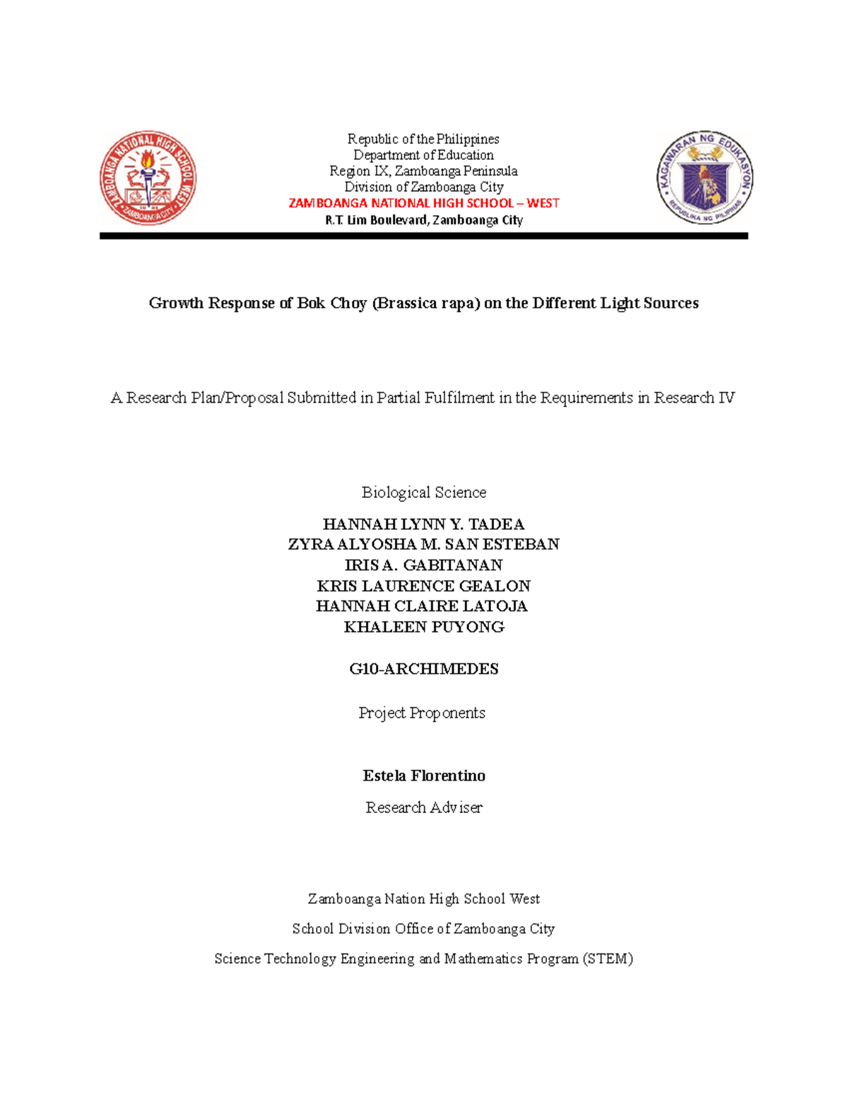 Growth Response of Bok Choy (Brassica rapa) on the Different Light ...