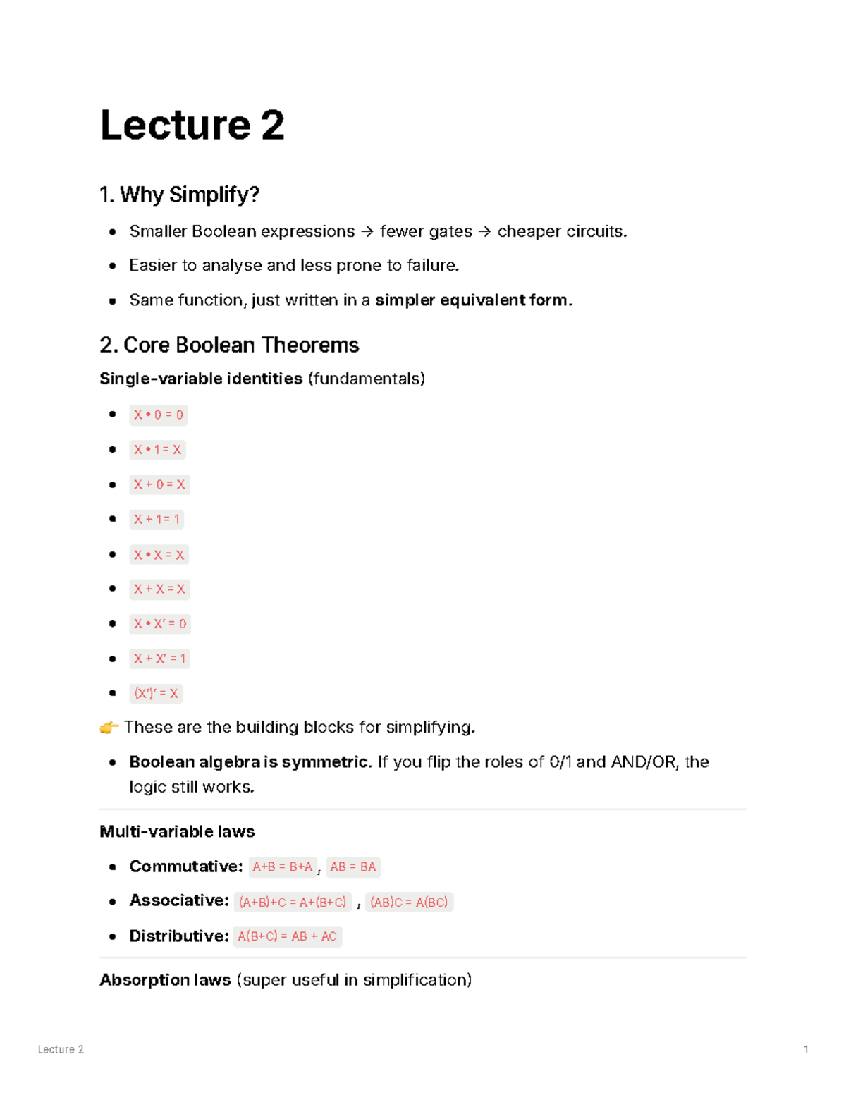 LEC 2 - Simplifying Boolean Expressions and Theorems - Studocu