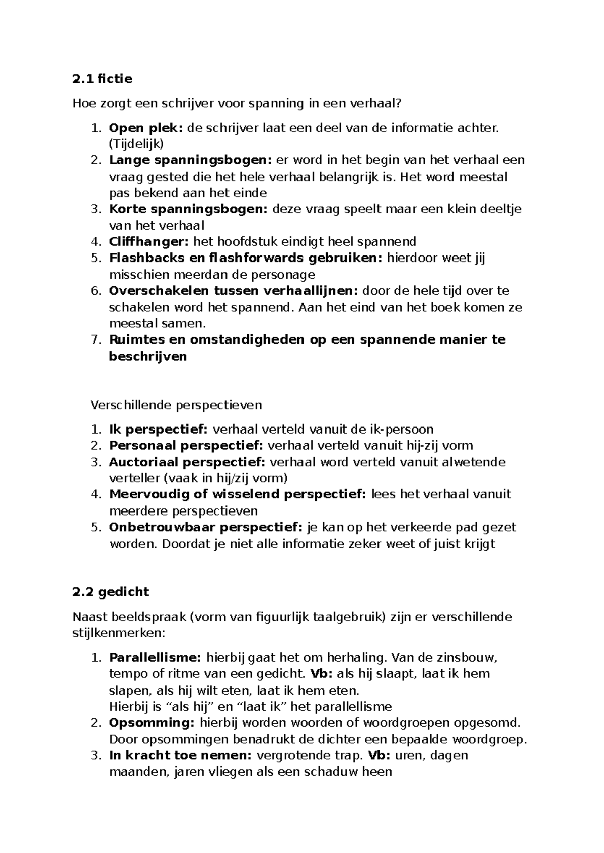 Nederlands Toets Samenvatting Hoofdstuk 2: Fictie en Gedichten ...