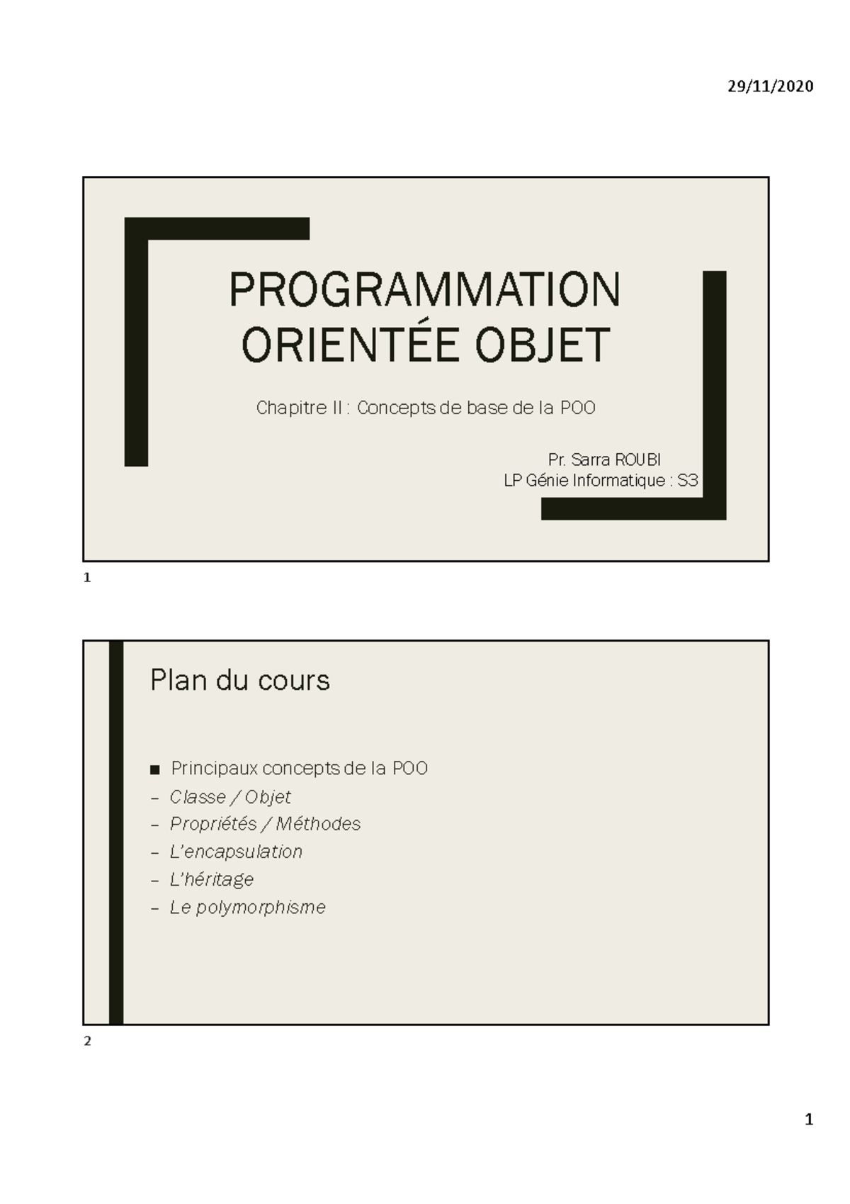 Chapitre II : Concepts de la Programmation Orientée Objet - LP S - Studocu