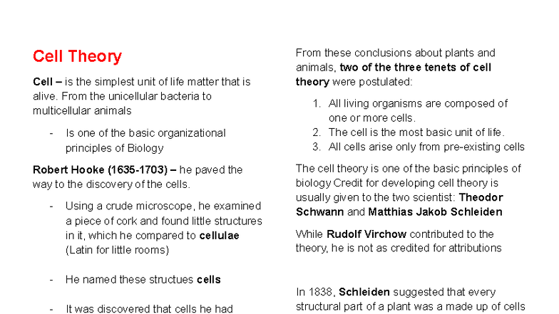 Biology 101: Comprehensive Review of Cell Theory and Structure - Studocu