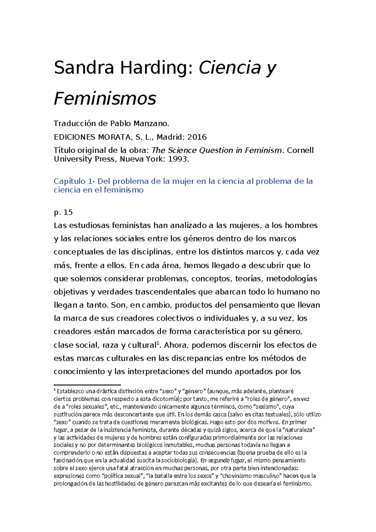 Sandra Harding: Ciencia y Feminismos - Capítulo 1 Análisis Crítico ...