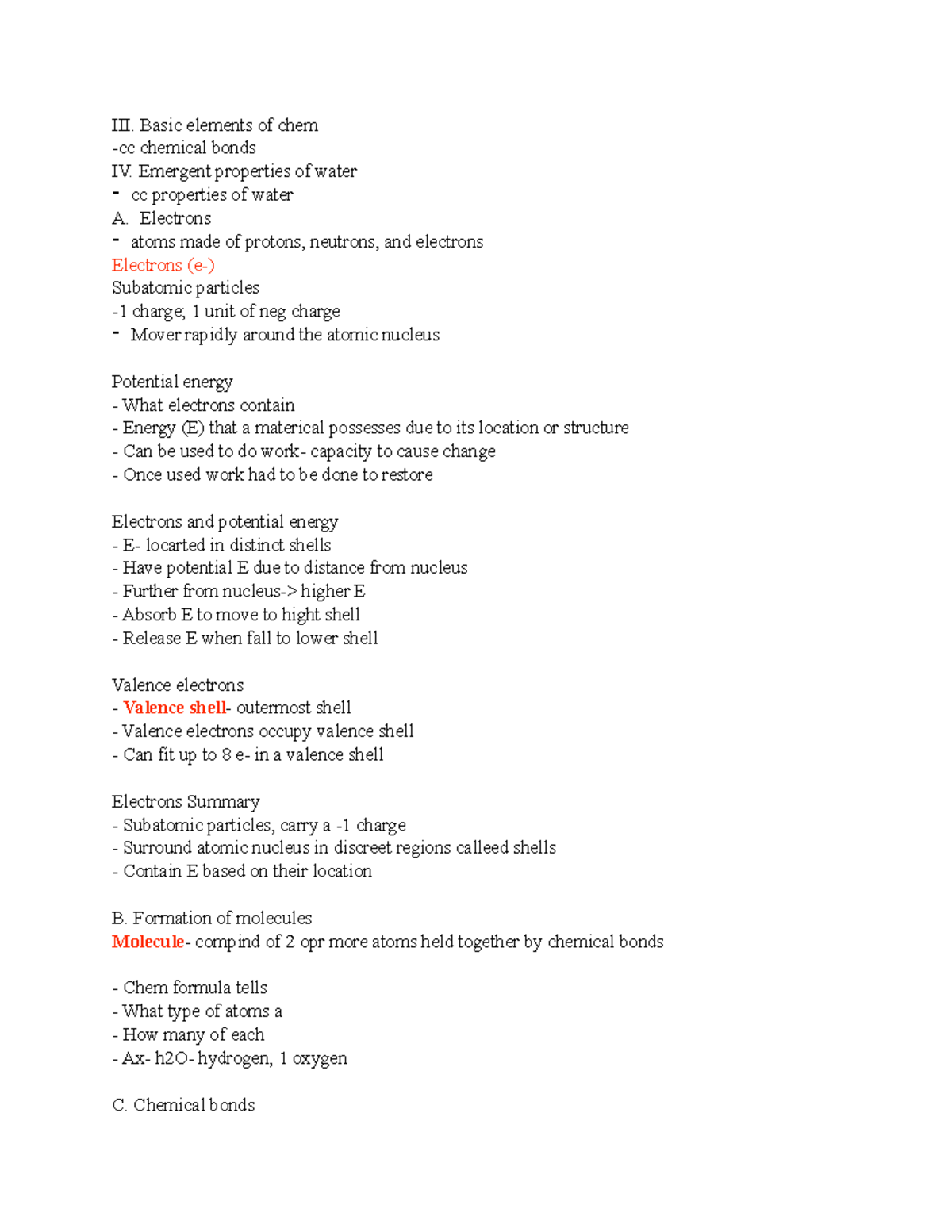 F2 - Bio Notes: Basic Elements of Chemistry & Chemical Bonds - Studocu