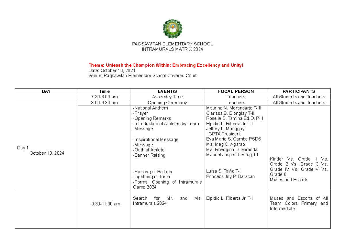 Intramurals Matrix 2024: Embrace Unity and Excellence at Pagsawitan ...