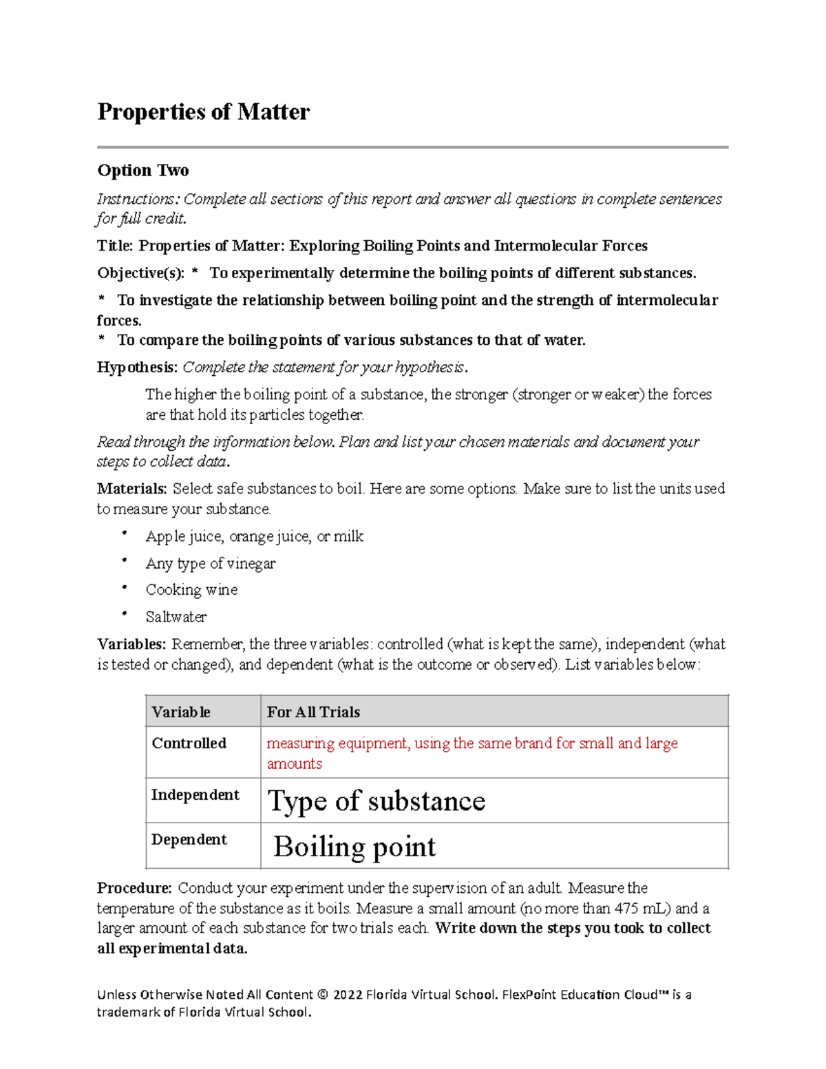 Properties of Matter Lab Report: Boiling Points & Intermolecular Forces ...