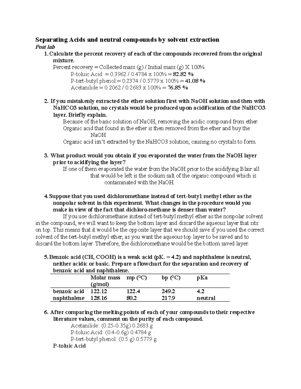Separation of Acids & Neutral Compounds via Solvent Extraction Lab ...