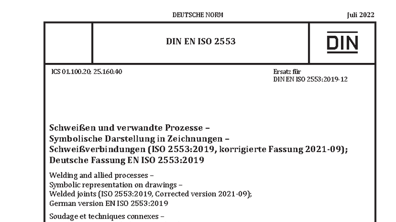DIN EN ISO 2553:2019 - Schweißverbindungen Symbolik in Zeichnungen ...