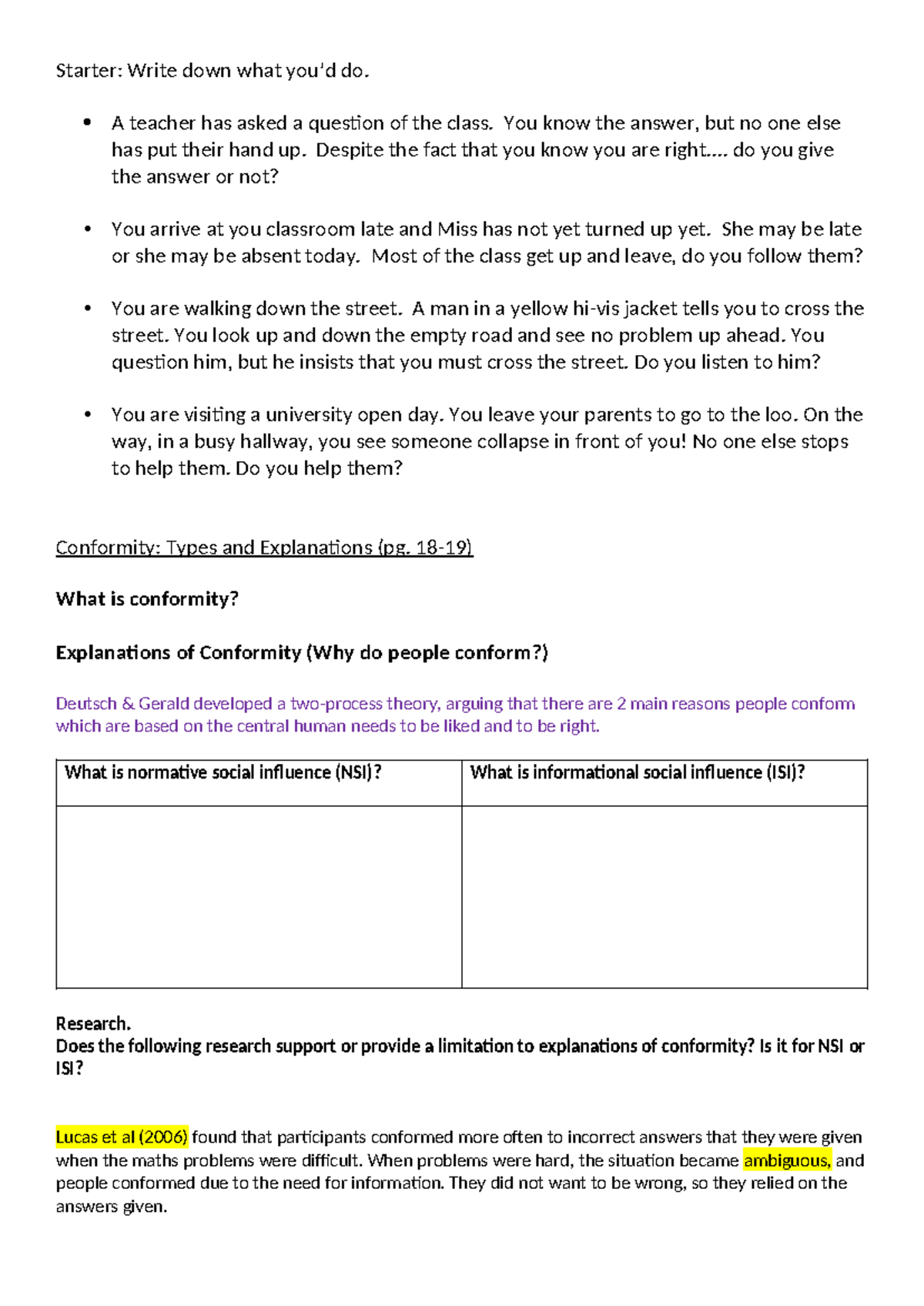 Conformity: Understanding Types and Explanations - Class Notes (PSY101 ...