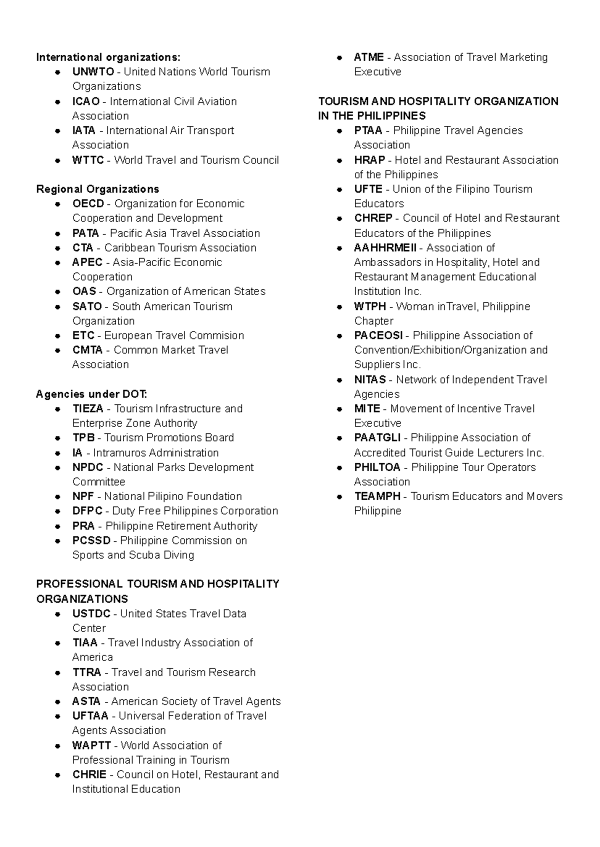 Tourism and Hospitality Organizations Overview (THS 101) - Studocu