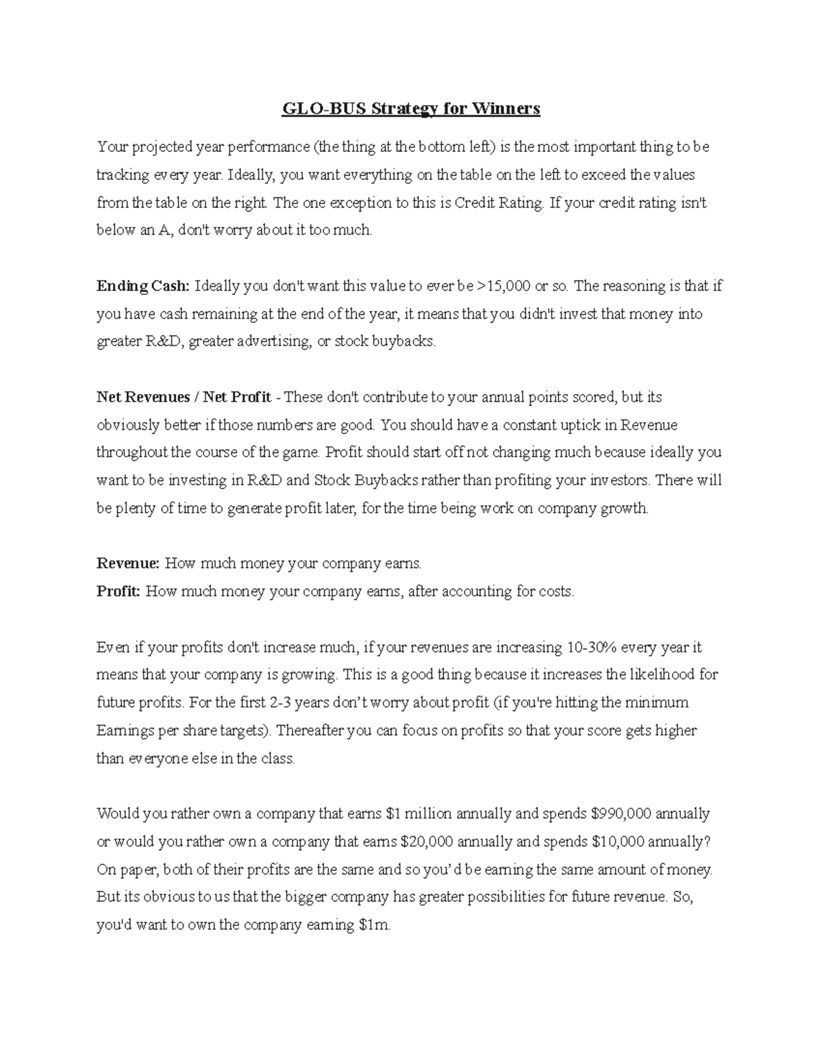GLO-BUS Simulation Strategy to Maximize EPS and RoE - GLO-BUS Strategy ...