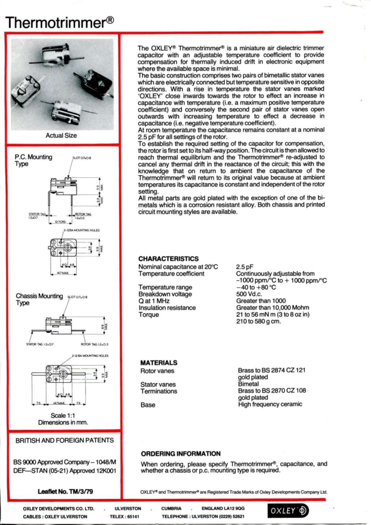 Oxley Trimmers: Miniature Air Dielectric Capacitor Overview - Studocu