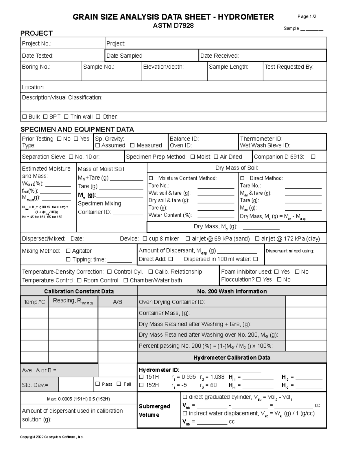 Grain Size Analysis Data Sheet - ASTM D7928 Project Details - Studocu