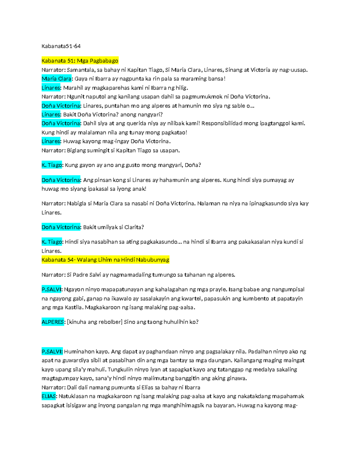 Kabanata 51-64: Mga Pagbabago at Pagkakagulo sa Noli Me Tangere - Studocu