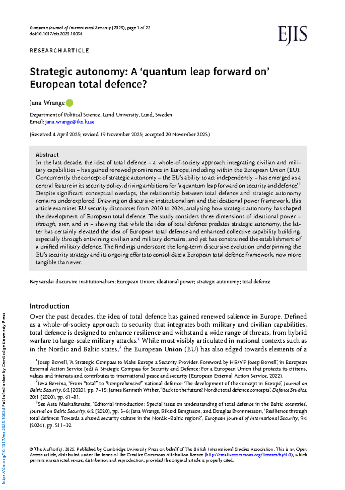 Strategic Autonomy: A Quantum Leap for European Total Defence (EU ...