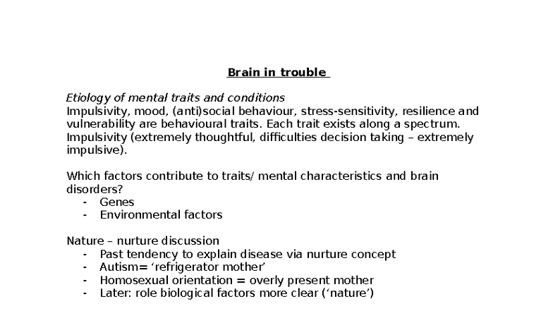 Etiology of Mental Traits and Disorders: Insights from Brain Research ...
