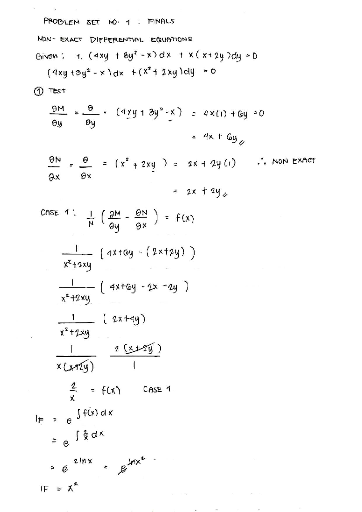 PROBLEM SET NO. 1: FINALS ON EXACT DIFFERENTIAL EQUATIONS - Studocu