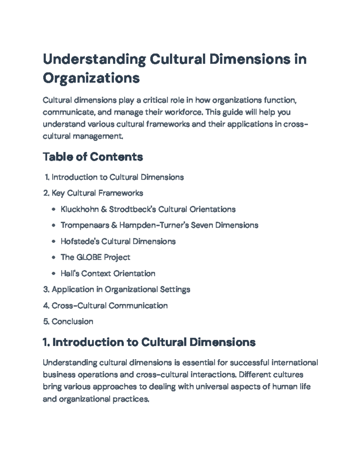 Understanding Cultural Dimensions in Organizations: A Comprehensive ...