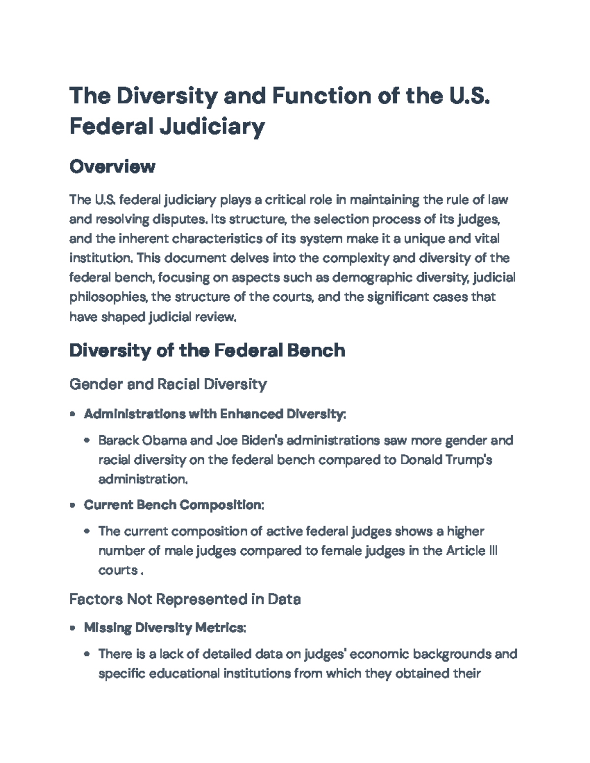 Diversity and Function of the U.S. Federal Judiciary: An Overview - The ...